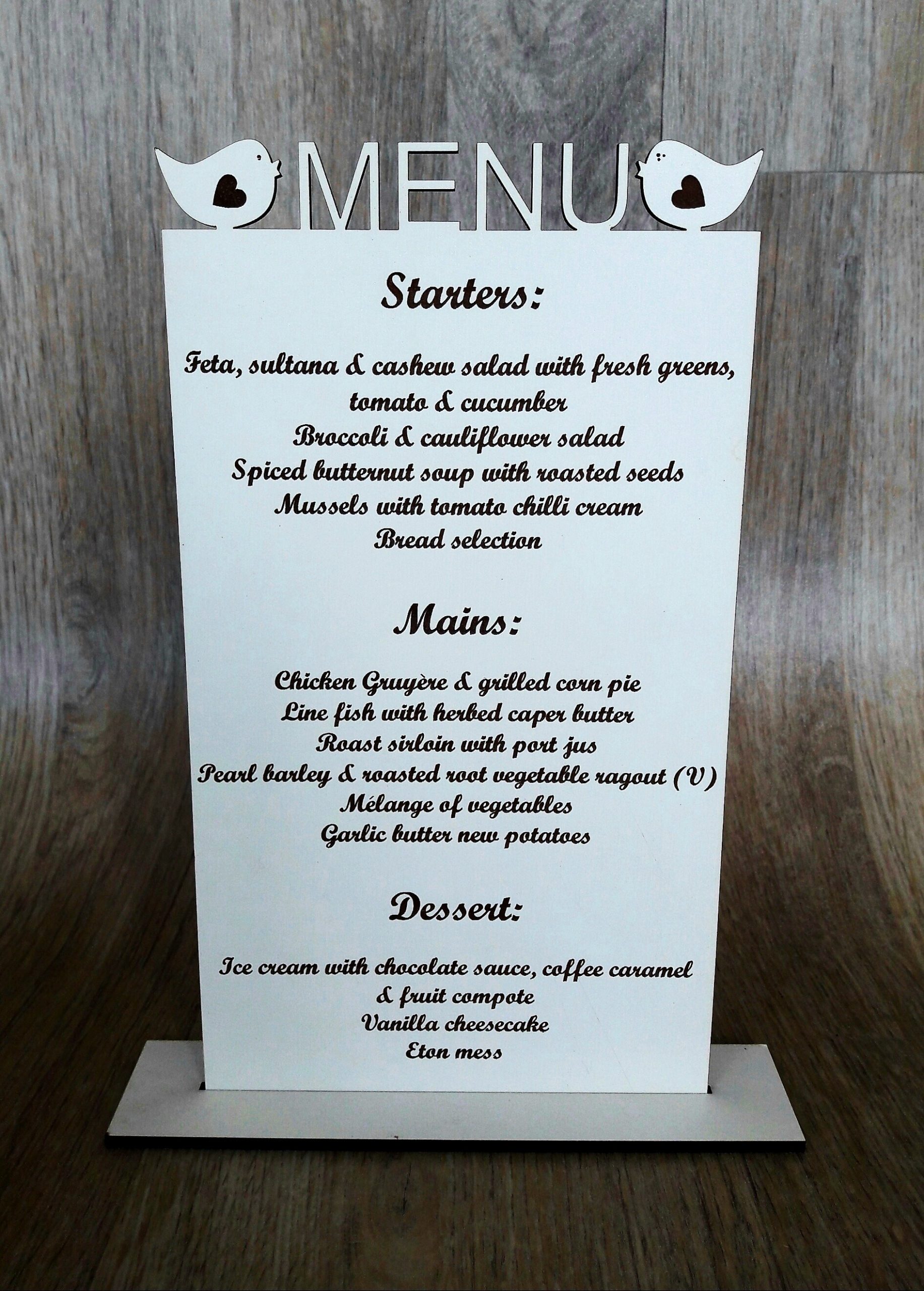 Custom Engraved Menu with Stand